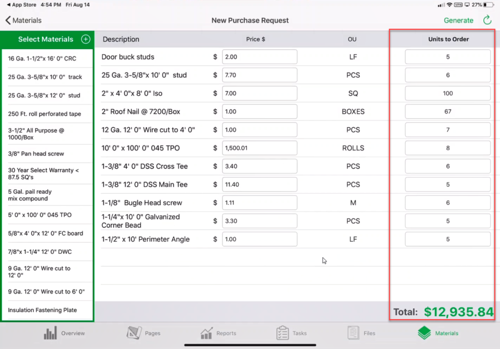 Purchase Requests - Estimating Edge