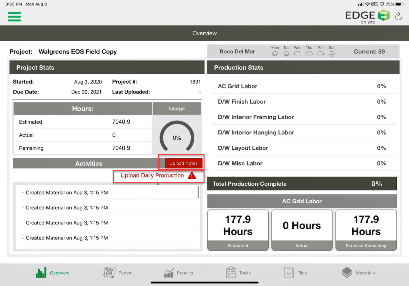 Uploading Notes and Daily Production - Estimating Edge